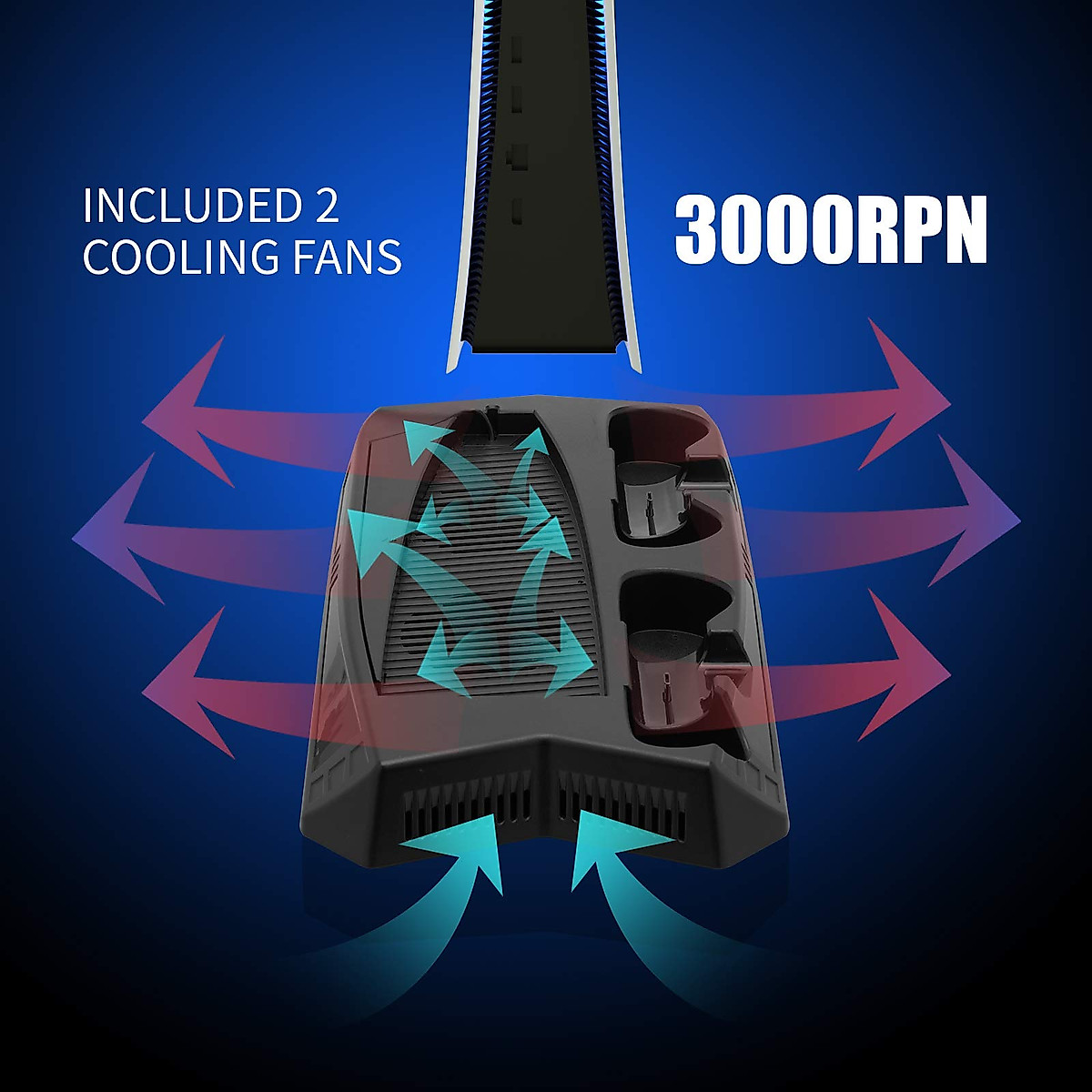 HEATFUN PS5 Cooling Fan Stand, Fast Charger for PS5 Dual Sense Controllers, PS5 Vertical Stand for PS5 Disc & Digital Editions