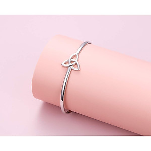 FLYOW Irish Jewelry Cuff Bangle for Women, Sterling Silver Celtic Knot Bracelet Birthday Gift for Wife Girlfriend Best Friend Sister Mom