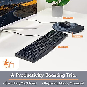 X9 USB Keyboard and Mouse Combo - Mouse Pad Included - Ergonomic Full-Sized Wired Keyboard and Mouse Combo - 104 Keys Computer Keyboard and Mouse with Wire for Desktop, Laptop, Windows PC - Black