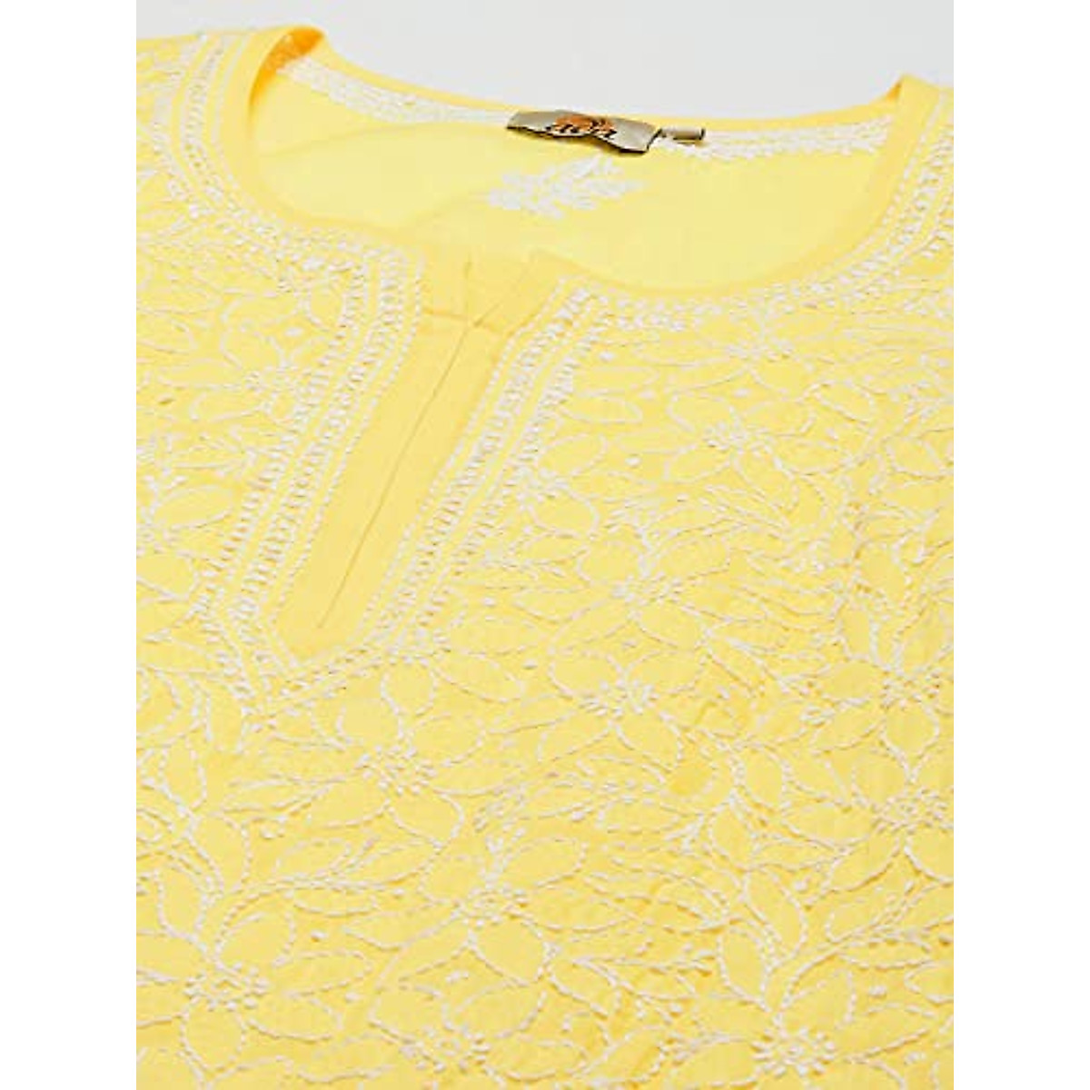 Ada Indian Hand Embroidered Chikankari Women's Cotton Straight Tunic Kurti Kurta A411345 (Yellow, 5XL)