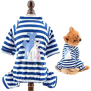 SMALLLEE_LUCKY_STORE Pet Striped Cotton Pajamas Pjs for Small Dogs Cats Boy Girl Puppy Pyjamas Jumpsuit Bodysuit Cute Doggies Pattern Indoor Sweater Shirt with Legs Yorkie Chihuahua Clothes