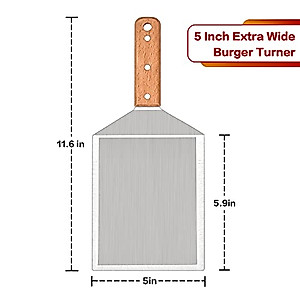 Leonyo Metal Burger Spatula, Heavy Duty Stainless Steel Griddle Spatula, Wide Hamburger Turner for Smashing Burgers, Griddle Accessories for Flat Top, Teppanyaki, BBQ, Heatproof Wooden Handle