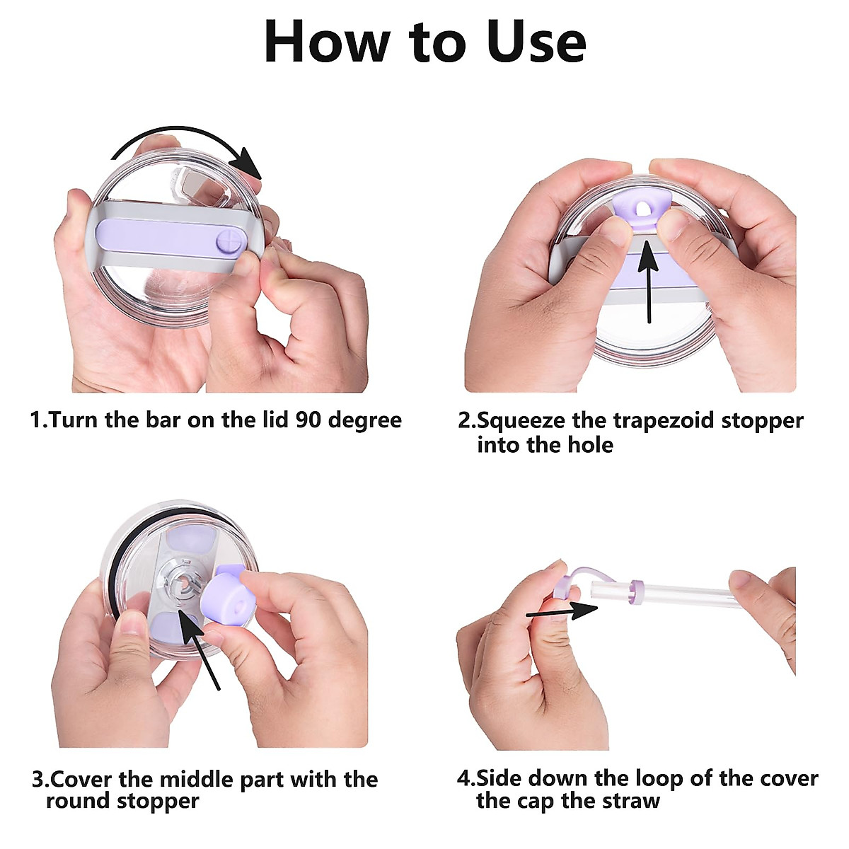 Silicone Spill Stopper Set Compatible with Stanley Cup 2.0 30oz & 40oz with Straw Cover (Set of 4, Orchid)