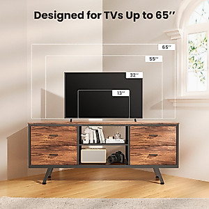 Pipishell TV Console Table for up to 65″ TVs, Retro TV Stand with Metal Frame & Fabric Drawers up to 150 lbs, Entertainment Center TV Console for Living Room & Bedroom Organization, PIRTS06WN