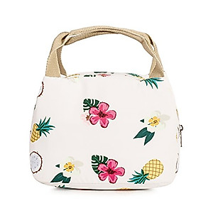 Leaper Reusable Pineapple Lunch Bag Insulated Lunch Tote Bag Lunch Box Beige