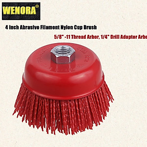 WENORA 4 Inch Abrasive Filament Nylon Cup Brush for Angle Grinder, 5/8" 11 Thread, Nylon Wheel Brush for Grinders -Remove Rust, Corrosion, Paint, for Surface Pre-Treatment of Various Metals (2 Pack)