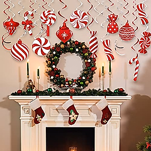 Christmas Peppermint Candy Hanging Decorations Christmas Candies Ceiling Hanging Swirls Xmas Party Ceiling Whirl Streamers For Home Winter Holiday Christmas Party Decor (Red White,Mixed Candy)