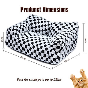 FORMYCATIE Pet Couch Bed, Washable Cat Beds for Medium Small Dogs & Cats up to 25 lbs, Soft Calming Cat Sofa Beds for Indoor Cats Anti-Slip Bottom，Fluffy Cat Couch (White)