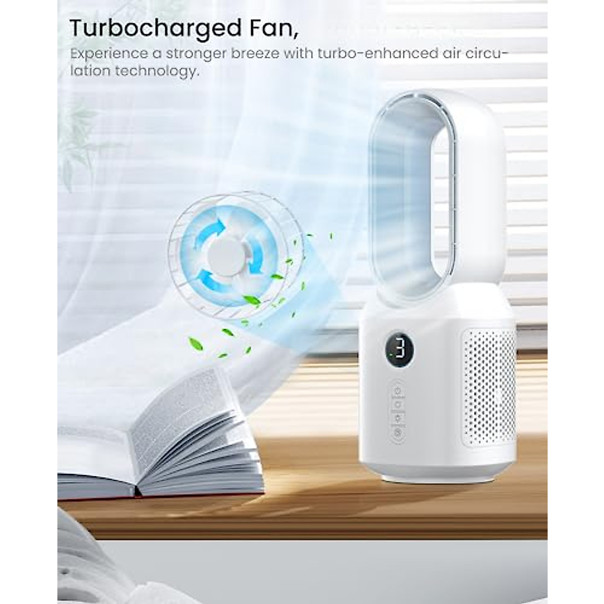let'me Desk Fan, 13 Inch Bladeless Fan 4400mAh Battery Operated Fan Small Office Fan, USB Portable Fan With Comfy Wind, Desk Fans MINI Quiet with 3 speeds Touch Control for Office Bedroom Dorm