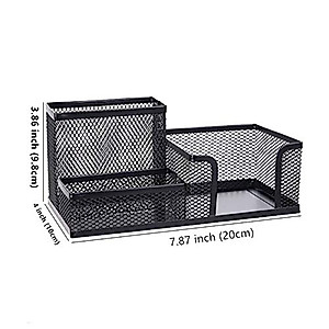 2 Pack Black Pen Holder Mesh Desk Organizer Office Supplies Caddy with Pencil Holder and Storage Baskets for Desk Accessories, 3 Compartments