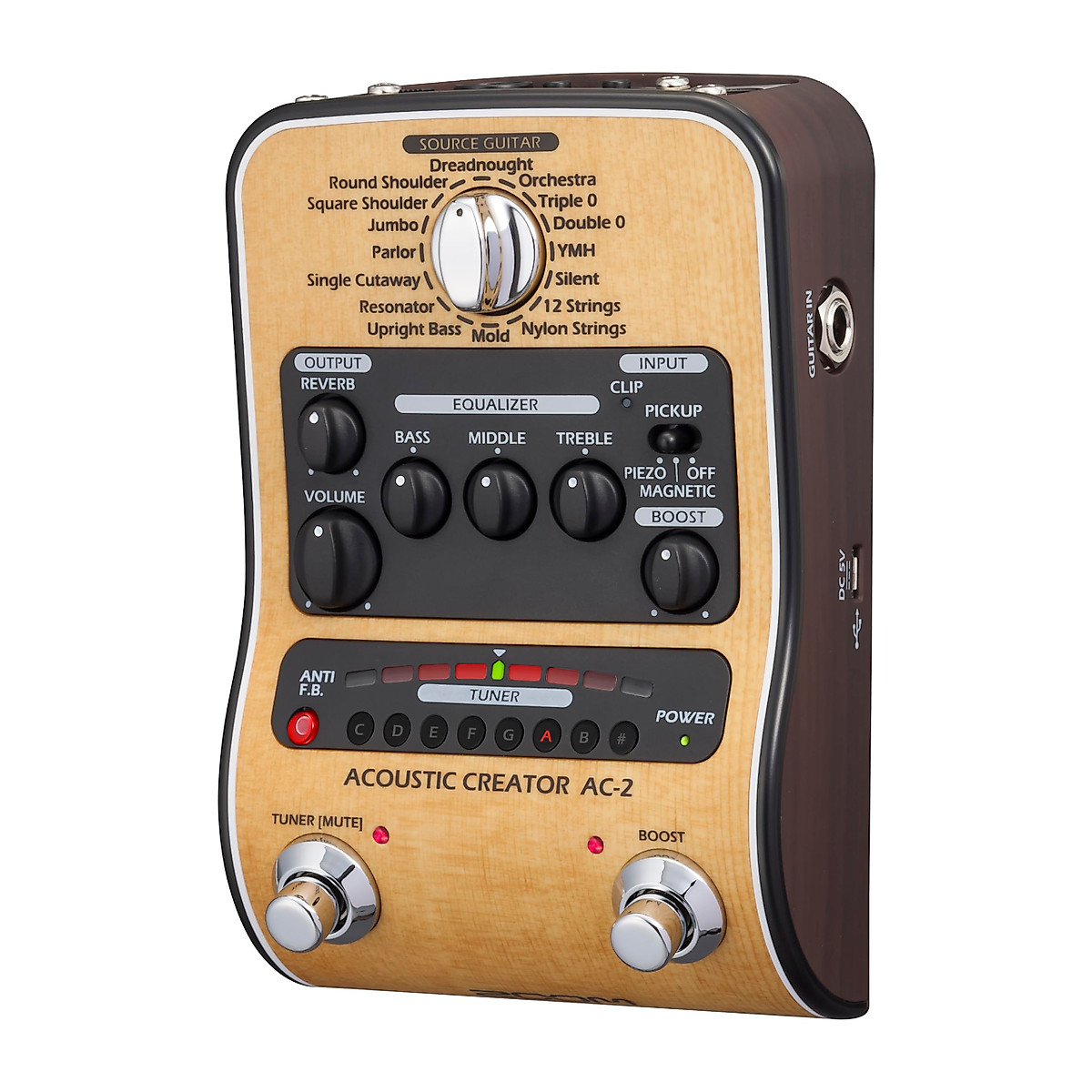 Zoom AC-2 Acoustic Creator, Acoustic DI with Tone Restoration, Tuner, Reverb, EQ, and Anti-Feedback