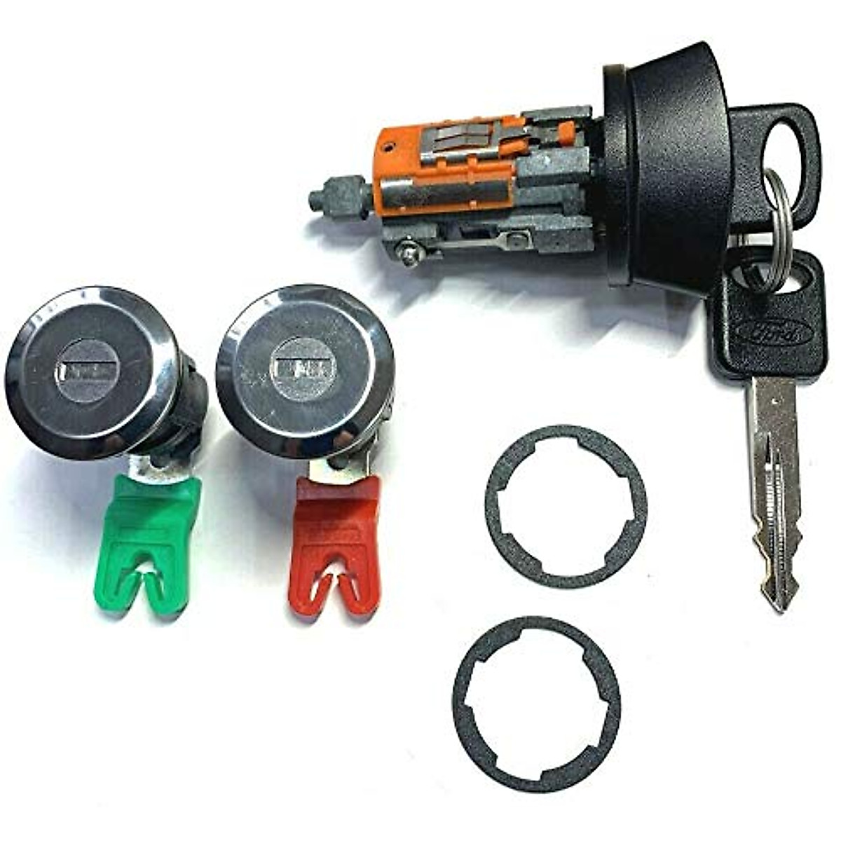 Ford Ignition Switch Lock Cylinder + Pair (2) Door Lock Cylinder W/2 Logo Keys LC6177 + DL5886