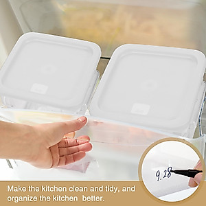 FoldTier 2 Pieces Square Food Storage Containers Polycarbonate Clear food Container with Lid Commercial Storage with Graduations for Commercial Kitchen Dough Marinating Meat(White,8 Qt)