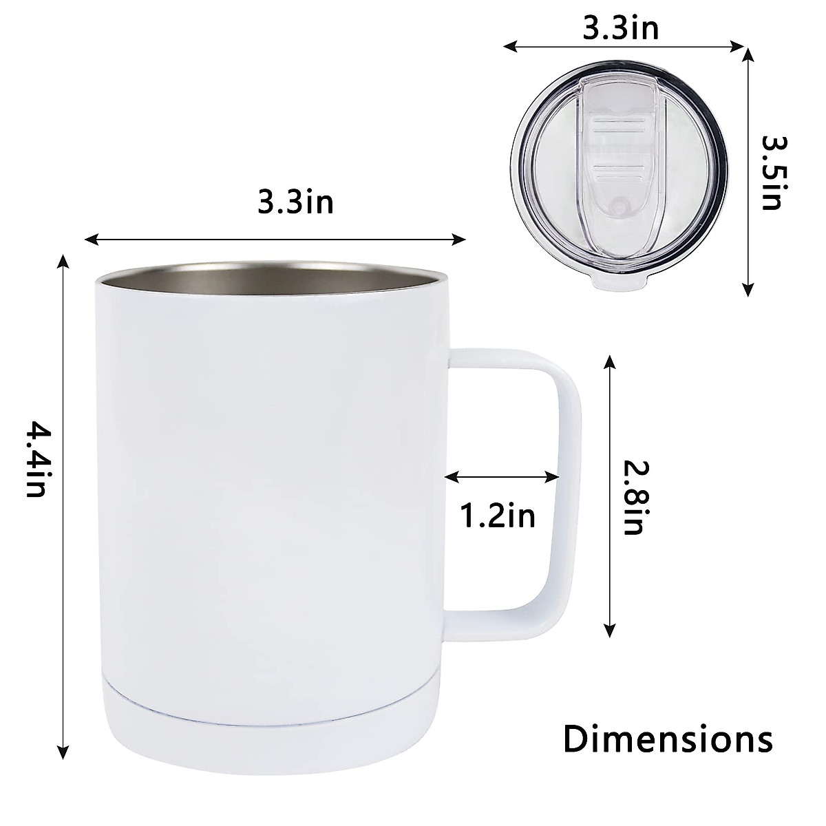 MAIKESUB 4 Pcs Sublimation Blank Skinny Tumbler 16 OZ White Handle and Straw Double Wall Stainless Steel Coffee Straight Mug with Sliding Lid (12 oz 340ML With base)
