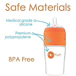 PopYum 9 oz Orange Anti-Colic Formula Making/Mixing/Dispenser Baby Bottles, 3-Pack with #2 Medium Flow Nipples, 260 ml, BPA-Free, Natural Latch