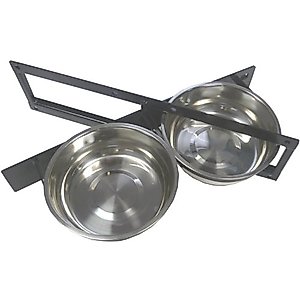 Lucky Dog Stainless Steel Double Rotating Food & Water Pet Bowls (21in. x 8in. X 5in.)