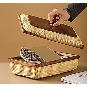 Teng Jin Rectangular with Lid Handmade Nantucket basket Cane staves finely-woven home-storage-baskets-and-containers Arts,Decorative Storage Baskets for Shelves