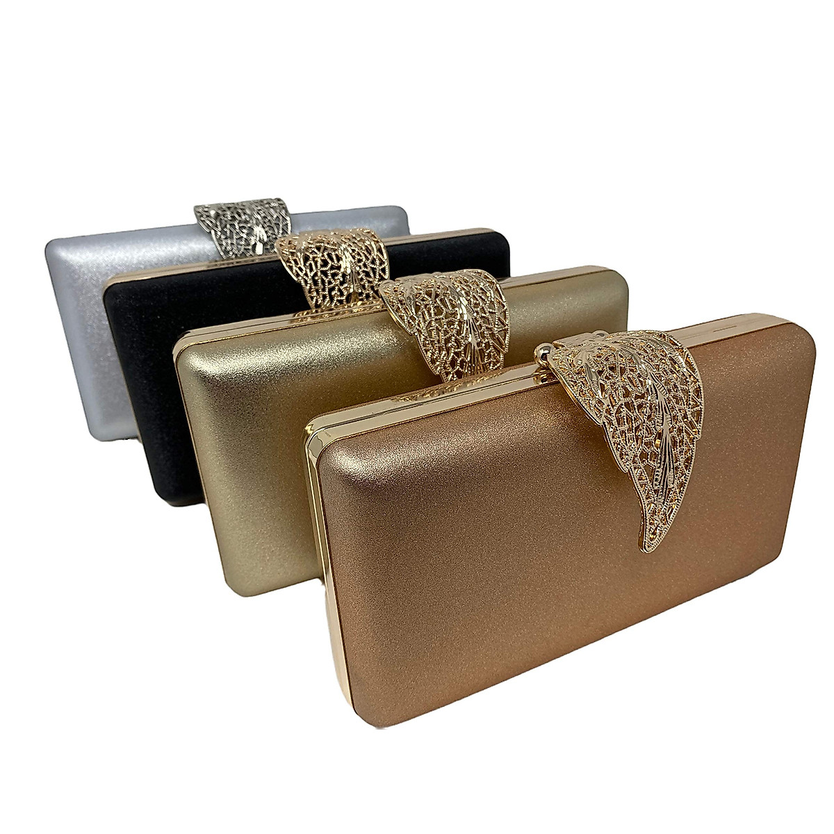 Cirilla Women PU Evening Bag Clutch Purse Crossbody Bag with leaf-style flip lock for Wedding Cocktail Party Banquet (Champagne)