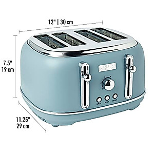 Haden 75026 Highclere Innovative 4 Slice Retro Vintage Countertop Wide Slot Toaster Kitchen Appliance with Self Centering Function, Pool Blue
