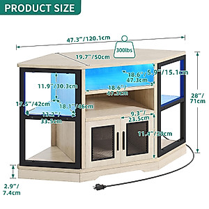 YITAHOME RGB LED Corner TV Stand for TVs up to 55/50 Inch with Power Outlet, Modern Farmhouse Entertainment Center, Wood TV Media Console with Storage Shelves for Living Room, White Oak