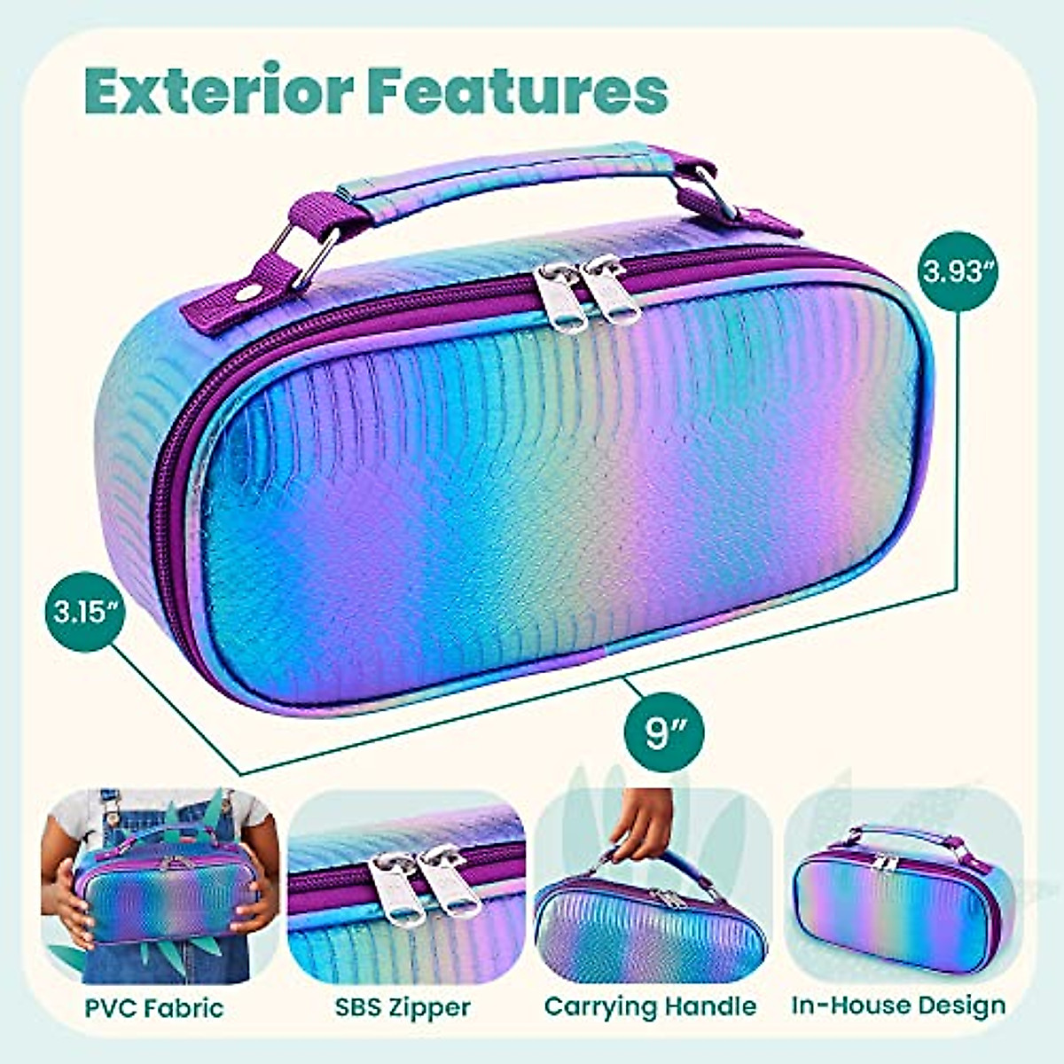 Big Capacity Pencil Case - Mermaid Pencil Case - Cute Pencil Case For Girls - Kids Pencil Case For Kids - Cute Pencil Pouch For Girls Pencil Case - Pencil Box For Kids - Mermaid Purple Pencil Case