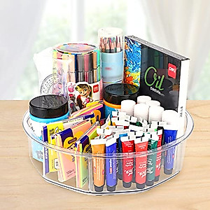 Puricon 2 Pack Lazy Susan Organizer 12 inch and 9" with Dividers, Clear Turntable Rotating Storage Container Bin for Kitchen Pantry Cabinet Fridge Undersink, Spice Rack Snack Skincare Organizer