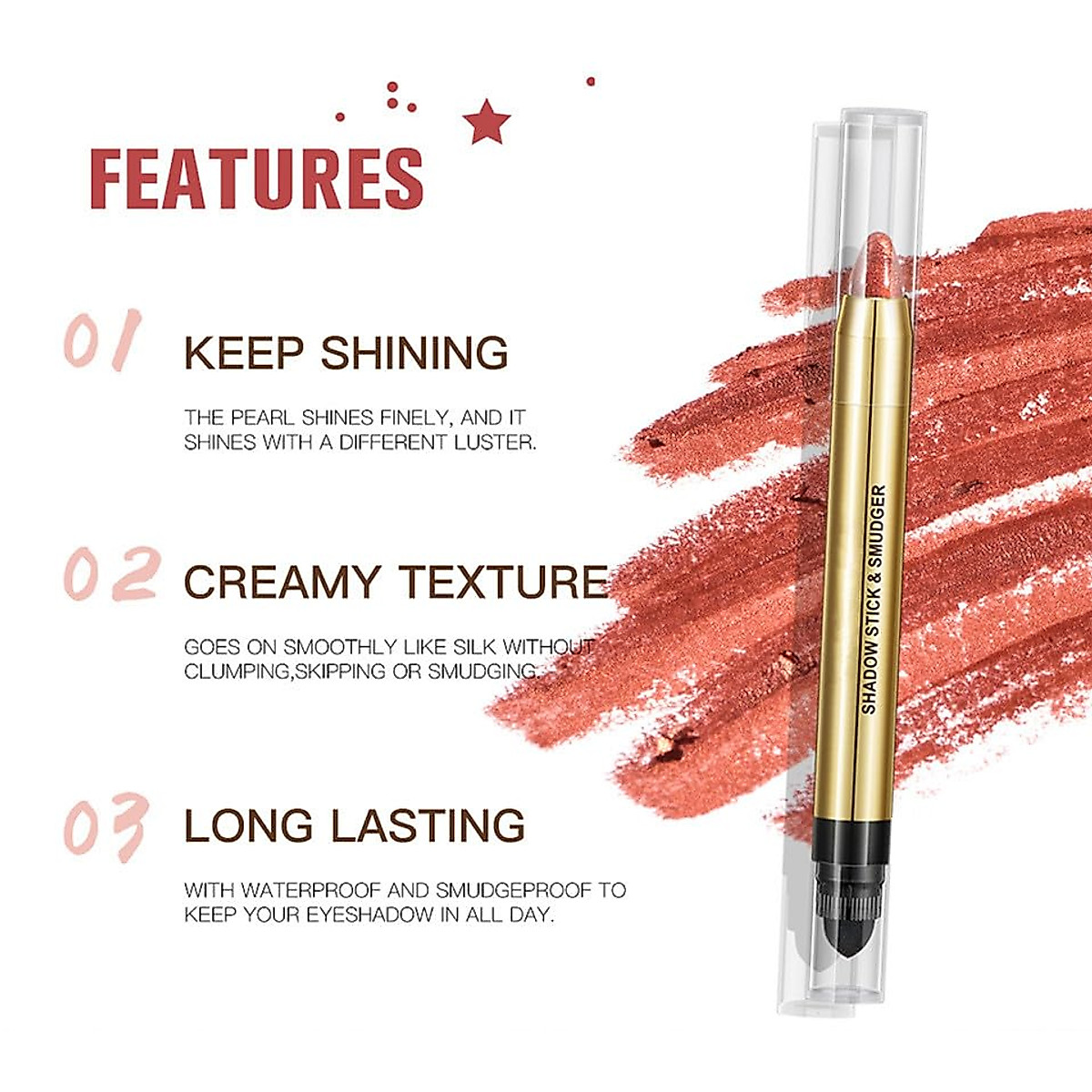 Go Ho White Highlighter Eyeshadow Stick,Cream-to-powder Dual-ended Eyeshadow Pen Eye Shadow Stick,Eye Brightener Highlighter Makeup,Eye Crayon Make up with Sponge Pointed,01