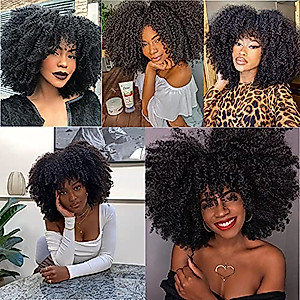 GKtineke Curly Afro Wigs for Black Women - Curly Afro Wig With Bangs Black Wig Short Afro Kinky Curly Wig 14 Inch Synthetic Hair Replacement Wigs (14 Inch, black)
