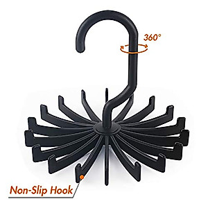 BigOtters 4 Pack Updated Twirl Tie Rack, 5.3 Inches Large Size Rotating Belt Scarf Hanger Holder Hook for Closet Storage (Black)