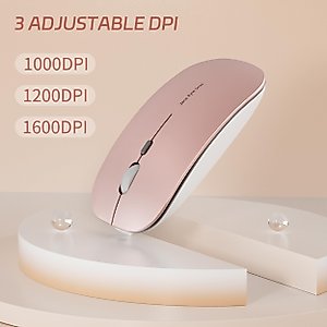 Uciefy Q5 Slim Rechargeable Wireless Mouse, 2.4G Portable Optical Silent Ultra Thin Wireless Computer Mouse with USB Receiver and Type C Adapter, Compatible with PC, Laptop, Desktop (Rose Gold)