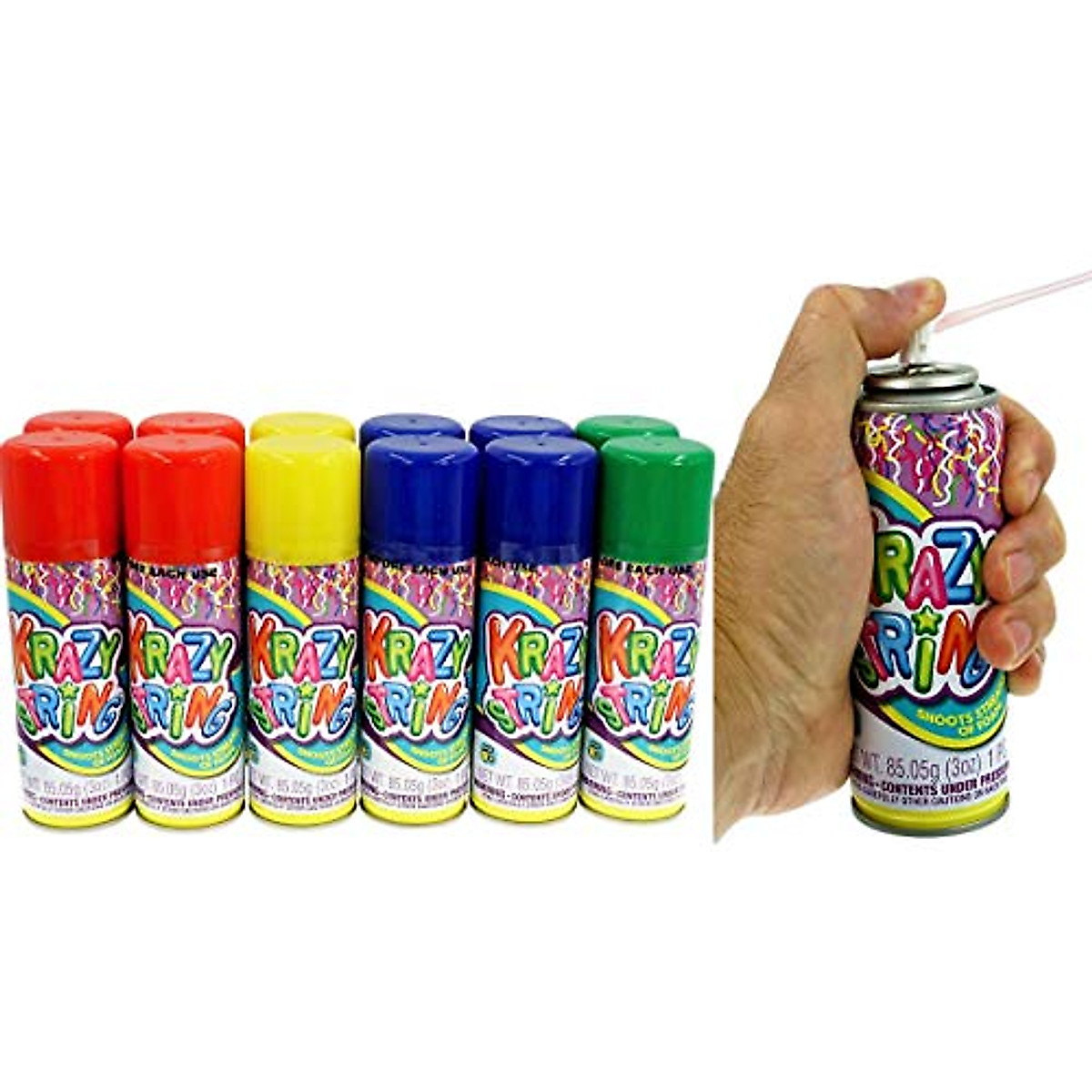 JAJA-RU Krazy String Silly Streamer Can Spray (12 Cans) Small Party Spray Can Confetti Toy for Kids and Adults. Kids' String Launcher Party Favors Stocking Stuffers Birthday Bulk Supplies. 3060-12A