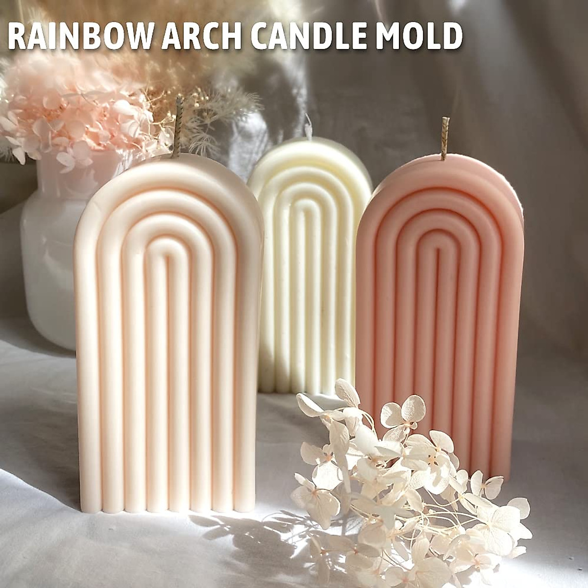 Rainbow Arch Candle Mold, Striped U-Shaped Silicone Mold, Abstract Architectural Resin Moulds for Soap Tray, Handmade Candle, Lotion Bar, Bath Bomb, Cake Home Decoration (4 Ring)