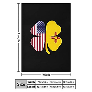 American New Mexico State Flag Shamrock Throw Blanket for Couch Bed Flannel Lap Blanket Lightweight Cozy Plush Blanket for All Seasons 50"x70"