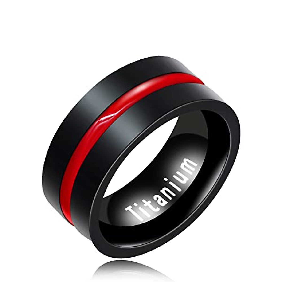 Black Titanium Steel Thin Red Line Ring Promise Engagement Wedding Bands LGBT Pride Ring for Gay & Lesbian Women Men Y1599 (Men, Size 10)