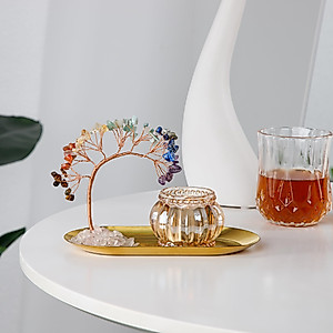 ZenBless Gold Votive Candle Holders,7 Chakra Healing Crystal Tree for Centerpiece Table Decorations, Ribbed Glass Tea Light Candle Holder Set with LED Candle for Home Decor Meditation Accessories