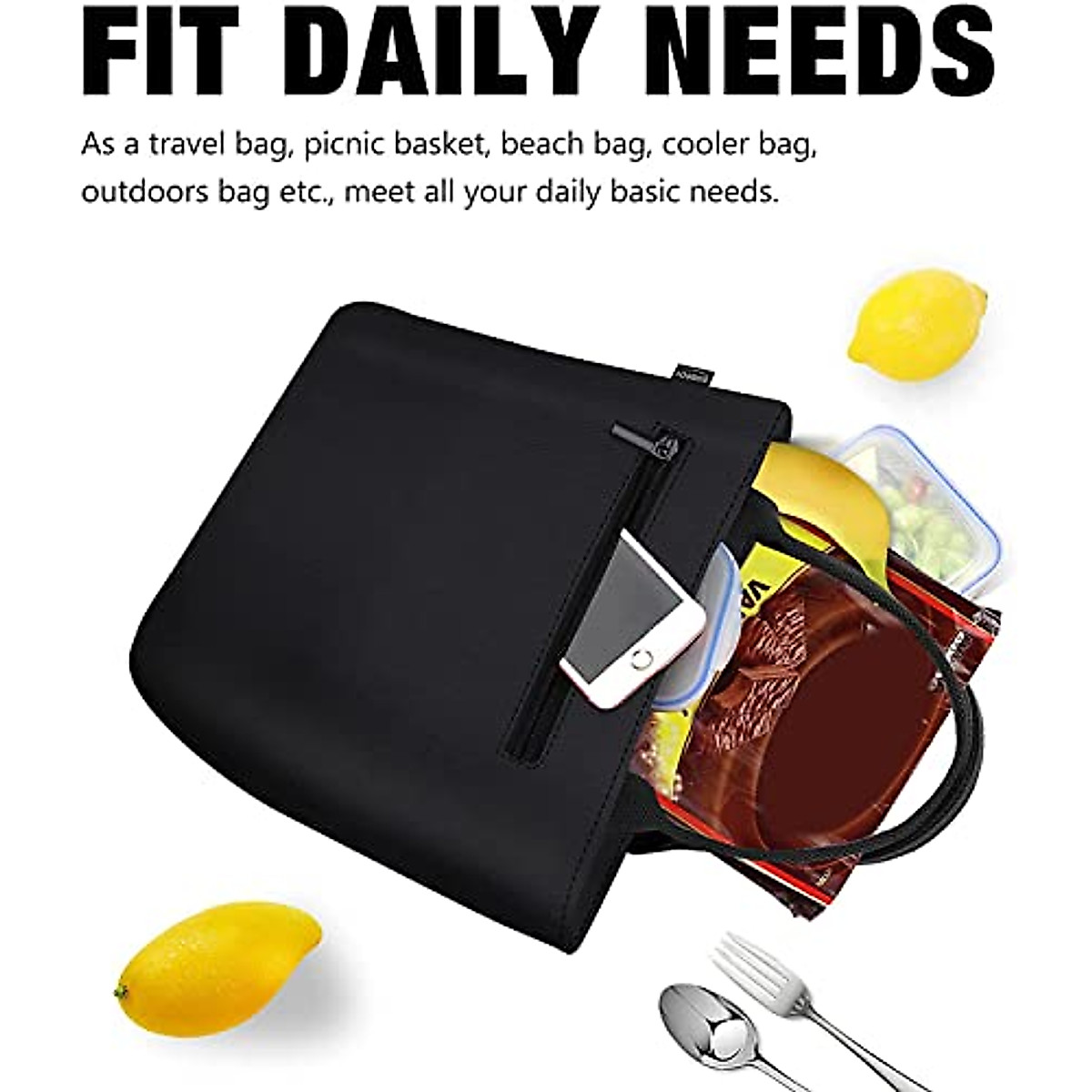 Aosbos Lunch Bag Women Insulated Thermal Lunch Box Cooler Tote Bag Reusable Food Organizer Adult (Black)