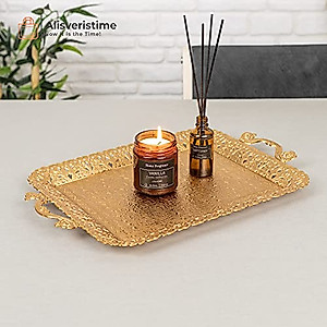 Alisveristime Turkish Ottoman Coffee Tea Beverage Serving Floral Design Tray (Gold)