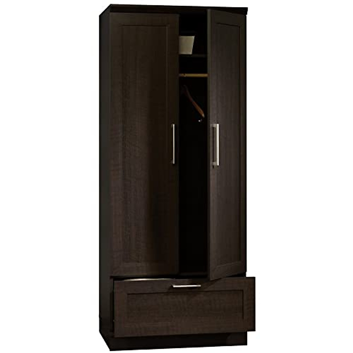 BOWERY HILL Metal Wardrobe Armoire with Garment Rod in Dakota Oak