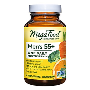 MegaFood Men's 55+ One Daily - Multivitamin for Men with Vitamin B12, Vitamin C, Vitamin D & Zinc - Optimal Aging & Immune Support Supplement - Vegetarian - Made without 9 Food Allergens - 90 Tabs