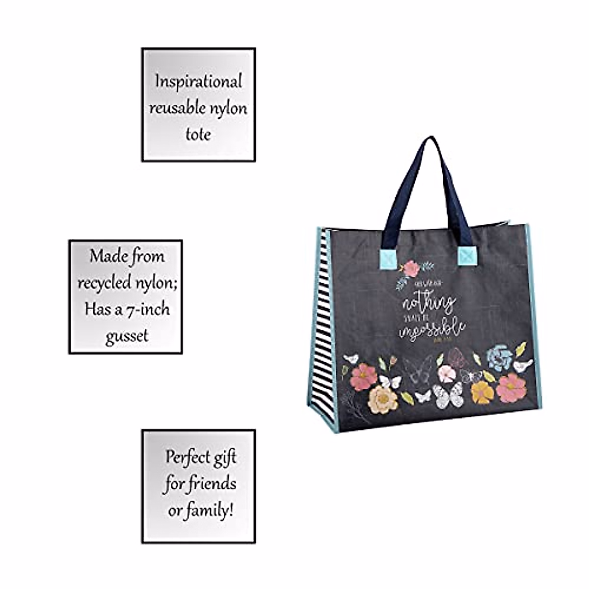 Creative Brands Faithworks-Prayerful Wings Inspirational Reusable Gift/Tote Bag, 16 x 13.5-Inch, Nothing Impossible