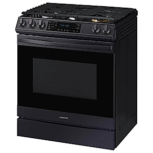 SAMSUNG 6.0 Cu Ft Smart Front Control Slide-In Gas Range Kitchen Stove w/ Air Fry, Convention+, Wi-Fi, Large Oven Capacity, NE60T8511SG/AA, Fingerprint Resistant Stainless Steel, Black
