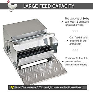 PawHut 30 lbs Capacity Automatic Chicken Poultry Feeder with a Galvanized Steel and Aluminium Build, Weatherproof Design