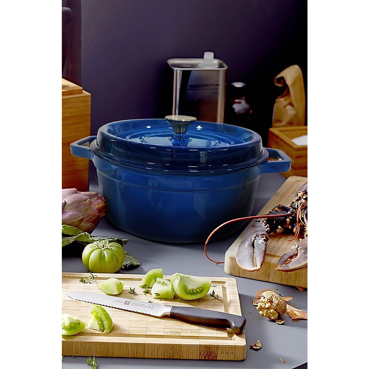 SPROS 6.4-Quart Enameled Cast Iron Dutch Pot with Lid and Dual Handles, Gas, Electric Safe; ceramic, induction and oven-safe up to 500°F - Blue