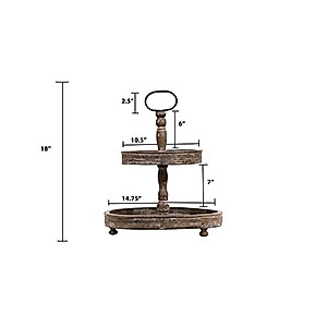 Creative Co-Op Distressed Brown Wood Metal Handle Two-Tier Tray 15 x 15 Inch