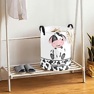 Cow Print Farm Animal Storage Bin, Waterproof Oxford Fabric Clothes Basket Organizer for Laundry Hamper,Toy Bins,Gift Baskets, Bedroom, Clothes,Baby Nursery