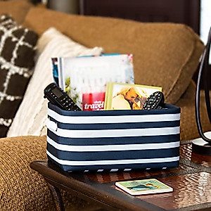 Hudson 43 Canvas Storage Basket Organizer | Fabric Rectangular Basket with Handles for Toys, Linen Closet, Clothes | Ideal Cube Storage Bin for Shelves, Black and White Striped