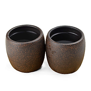YXHUPOT Teacup 2pcs Chinese Clay Genuine Black Sand Heijingan Zisha GongfuTea Cups (Round drum)