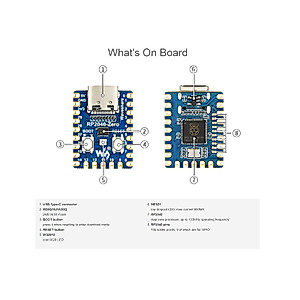 waveshare RP2040-Zero Mini Board High-Performance Pico-Like MCU Board Based on Raspberry Pi Microcontroller Chip RP2040,USB-C Connector,Low-Cost, Support C/C++,MicroPython