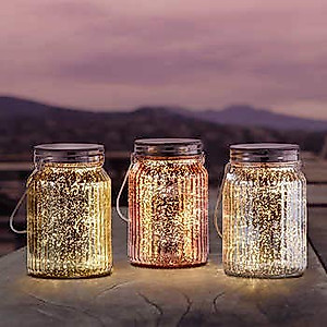 Inside Outside Garden Set of 3 Glass Jars with Mini LED Lights, Gold