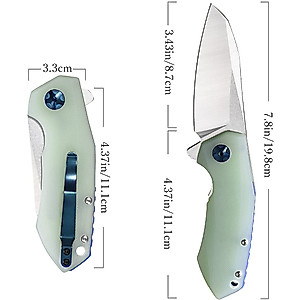 Eafengrow 0456 Folding Knife G10 Handle D2 Blade Ball Bearing Flipper Hunting Knife Pocket Camping Survival Outdoor Knife (Jade)